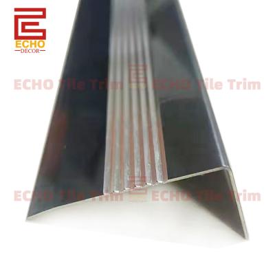 China Non Slip 2 Inch Metal Stair Nosing Trim Black Step Edging Profiles for sale