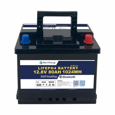 China BeLY 12V 80Ah LiFePO4 RV Battery with 3000+ Cycles and IP65 Protection for Marine and Vehicle Applications for sale