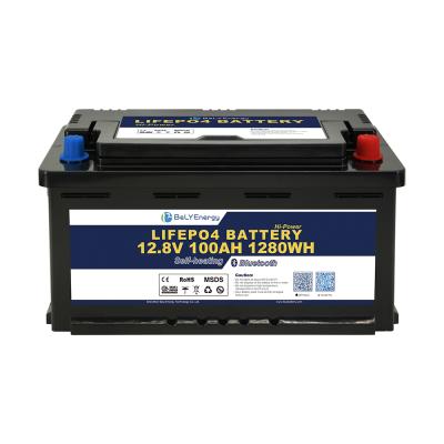 China BeLY LiFePO4 Battery 12.8V 100Ah IP65 with 14.6V Over Voltage Protection for Heavy Duty Outdoor Use for sale
