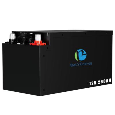 China BeLY 12V 260Ah LiFePO4 Battery H8 DIN Case Underseat for RV Motorhome Camper for sale