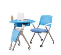 China Modern Foldable ABS / PP Plastic Round Training Room Tables And Training Chairs Set for sale