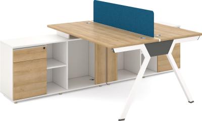 China Double Seats Office Table Cubicle Partition Wooden With Metal Legs for sale
