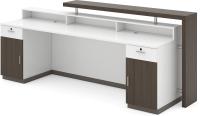 China Modern 2.55M Custom Reception Desk Standing Coffee Oak Ivory White for sale