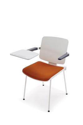 China Stackable Plastic PP Office Chair With Writing Pad Aluminium Alloy Wordpad for sale