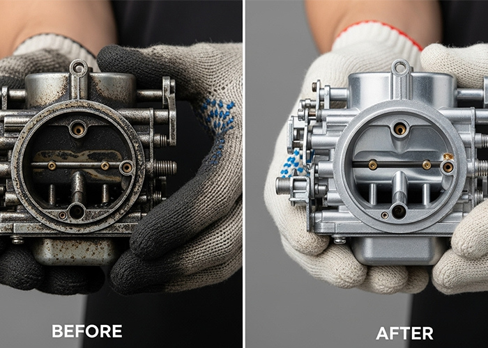 Carburetor before and after cleaning carbon deposits