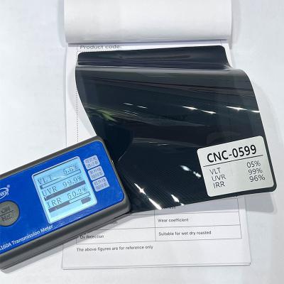 China 05% VLT Ultra Dark Tint car window black film 99% UVR 96% IRR Full Privacy Solar Film for sale