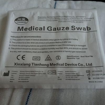 China 100% Bleached Cotton X Ray Detectable Swabs 16PLY Gauze Swabs 100mm X 100mm for sale