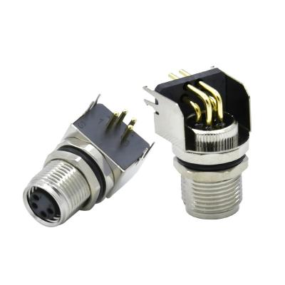 China Waterproof Electric M8 Right Angle Connector 3 Pin Male PCB Panel Rear Mount for sale