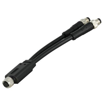 China M12 Y Splitter Cable Connector IP68 3-12 Pins Female Male Waterproof Sensor Connector for sale