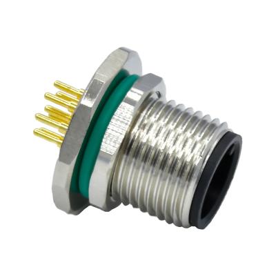 China 8 Pin A Coded M12 Waterproof Connector Front Lock Male PCB Wall Panel Mounting for sale