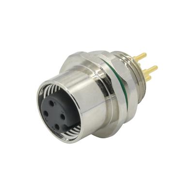 China IP68 Female M12 Panel Mount Receptacle Rear Lock Metal Waterproof Adapter Connector 4 Pin for sale