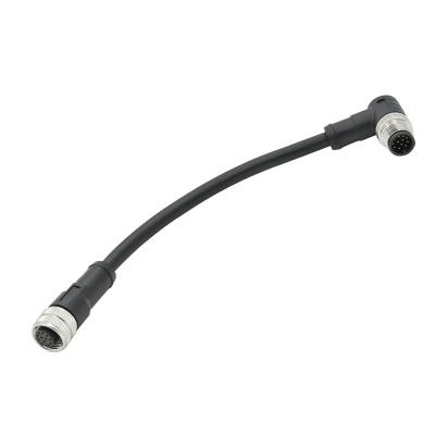 China Right Angle M12 to M8 Waterproof Connector Female Male 12pin PUR PVC Cable 20cm for sale