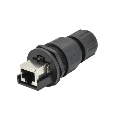 China CuZn PA66 Waterproof RJ45 Panel Mount Jack 8P8C Cat5e Cat6a Connector for sale