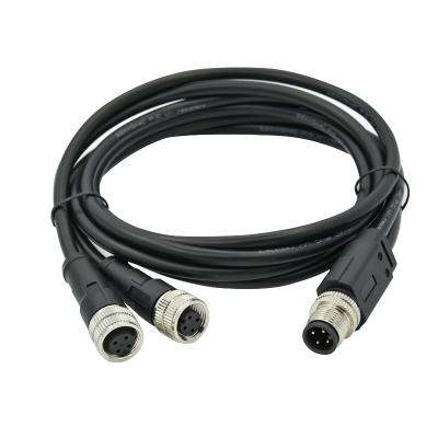 China M12 Y Splitter 4 Pin Male to Female Waterproof Overmolded Cable Connector IP67 for sale