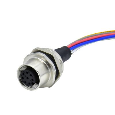 China M12 A Coded 8 Pins Panel Mount Waterproof Connector Rear Lock Female Connector With Wire for sale