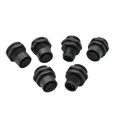 China M12 4 Pin 5 Pin Circular Connector Panel Mount Male Female IP67 Waterproof A Coded for sale