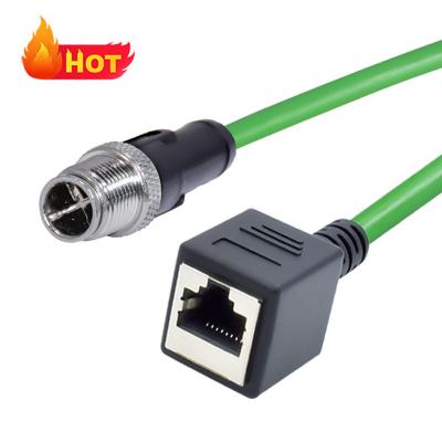 China M12 8 Pin X-Coded Male to RJ45 Gigabit Ethernet Cable IP67 5.5mm OD for sale