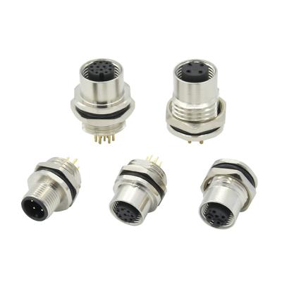 China M12 Panel Mount Connector IP67 Waterproof 3-17 Pin A B D Code IEC 61076-2-104 for sale