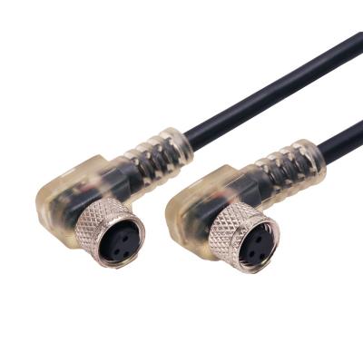China M8 3 Pin Female to Female Right Angle Overmold Shielded Connector IP67 4A 60V for sale