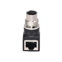 China M12 A Coded Female 90 Degree 4 Pin to RJ45 Waterproof Connector IP67 60V for sale