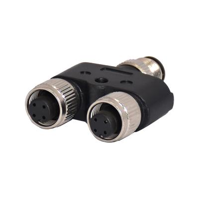 China M12 Waterproof Connector A Coding 4pins 5pins Circular Female Y Type Assembly Connector for sale