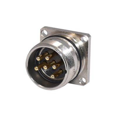 China IP67 M23 6-Pin Male Panel Mount Connector with Shielded Design, 20A/300V Rating, Threaded Coupling for sale