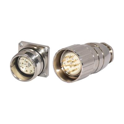 China Rigoal M23 Connector Male 12-Pin to Female Flange Assembly with 20A 300V Rating for Industrial Applications for sale