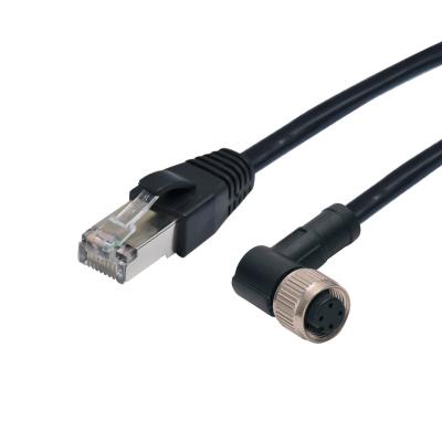 China Cat5e Industrial Ethernet Connector RJ45 to M12 90° Female IP68 Rated 100MHz 1.5A for sale