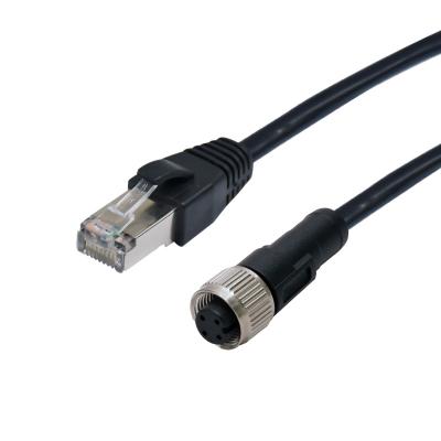 China Industrial M12 to RJ45 Ethernet Connector 1.5A Female A Coding IP68 Cat5e for sale