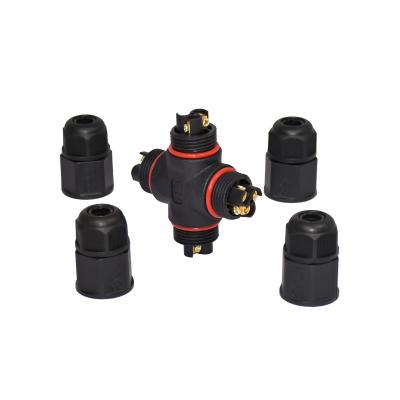 China 4 Way LED Waterproof Connector Straight Screw 3 Pin IP67 20A 250V for sale