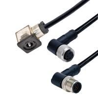 China 16A 250V Solenoid Valve Connector DIN A LED M12 Male 9 Pins Right Angle with Cable for sale