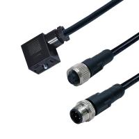 China M12 Molding 5 Pin A Code Male Straight Waterproof Connector to Solenoid Valve 3+PE IP67 for sale