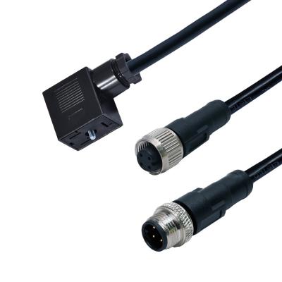 China M12 Molding 5 Pin A Code Male Straight Waterproof Connector to Solenoid Valve 3+PE IP67 for sale