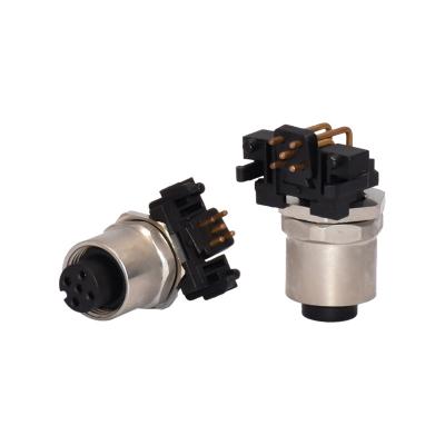 China M12 8-Pin Female 90° Panel Mount PCB Connector with IP68 Rating, 30V 2A for Industrial Automation for sale