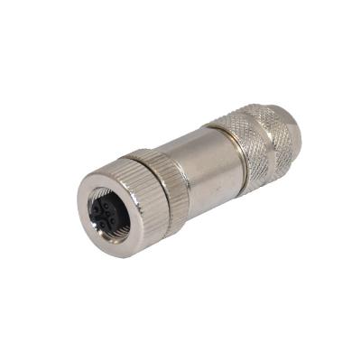 China M12 A Code Sensor Waterproof Connector Male Female Assembly Metal Case PA66 Nickel 4A IP67 for sale