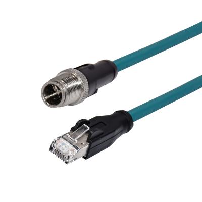 China M12 8pin X Coding Male to RJ45 Male Molded Shielded Waterproof Connector Cable IP68 for sale