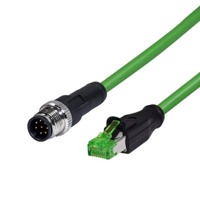 China M12 8pin A Coding Male to RJ45 Ethernet Molded Shielded Waterproof Connector Cable IP68 for sale