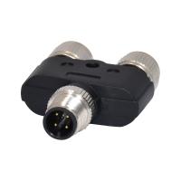 China M12 Y Shape Splitter Waterproof Connector One Male to Two Female Adapter IP67 4A for sale