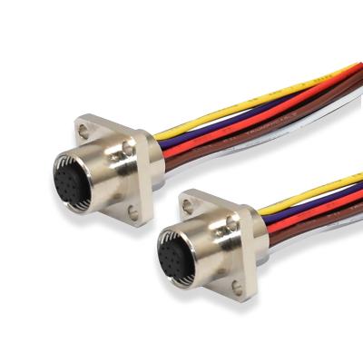 China M12 17-Pin Female Panel Mount Connector with Pigtail - A-Coded IP68 Rated for 48V AC/60V DC Applications for sale