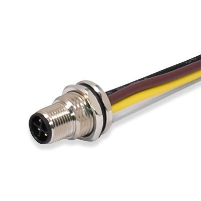 China Flange Scoket IP68 3pin Male Panel Mount M12 Waterproof Connector With Pigtail S Code Socket for sale