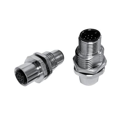 China M12 Male to Female Panel Mount Connector Front Mounting M16 Fastening Thread 4 Pin for sale