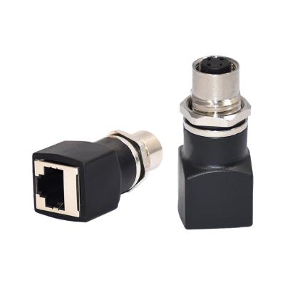 China M12 to RJ45 Adapter Ethernet Connector 4 Pin IP67 Waterproof A Code Male Female for sale