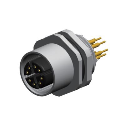 China M12 Right Angle D-Coded PCB Connector IP67 4 Pin Male Panel Front Waterproof for sale