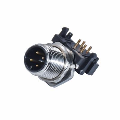 China M12 Waterproof IP67 4pin Male 90 Degree PCB Panel Mount A Coding Connector for sale