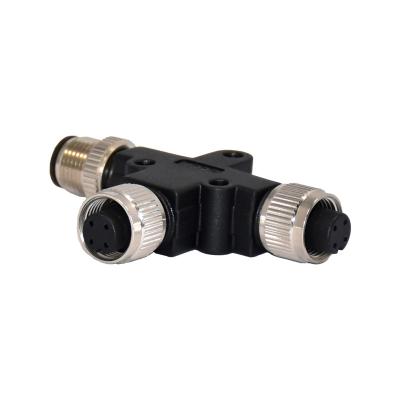 China M12 Waterproof T Type Adapter 4 Pin IP67 IEC 61076-2-101 TPU GF PA66 for sale