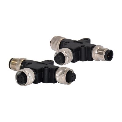 China M12 T Type 5 Pin Waterproof Connector 1 Male to 2 Female TPU IP67 Splitter for sale