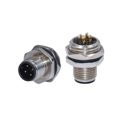 China M12 4-Pin Rear Lock Flange Male Waterproof Connector IP69K Rated 30-250V 1.5-4A for sale