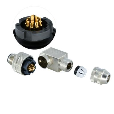 China M12 8 Pin 90 Degree Male Waterproof Connector PA66 Insert Crimp Solder CuZn for sale