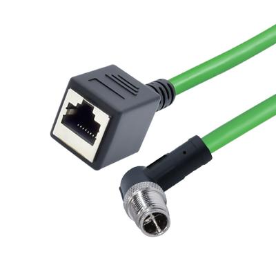 China M12 X Code 8 Pin Male to Female RJ45 Adapter Cable with IP67 Rating and 600+ Mating Cycles - Custom Lengths Available for sale