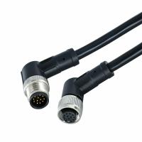 China CuZn M12 Waterproof Electrical Wire Connector 3 Pin Male to Female Right Angle TPU IP67 for sale